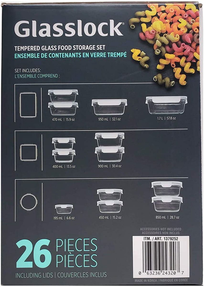 Glasslock Oven and Microwave Safe Tempered Glass Set 26 Pieces ...